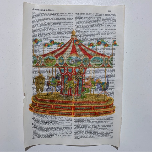 Wall Decor | Circus Carousel Artwork On Vintage Dictionary Page | Poshmark